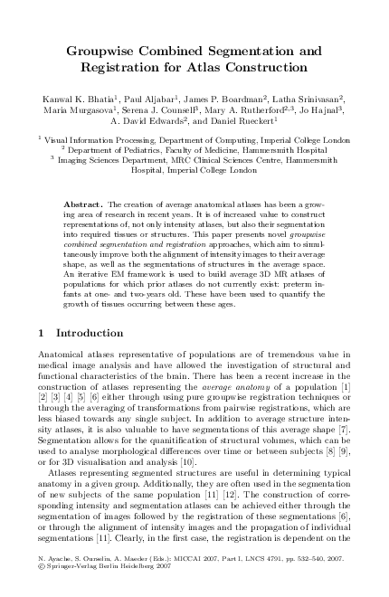 (PDF) Groupwise Combined Segmentation and Registration for Atlas Construction