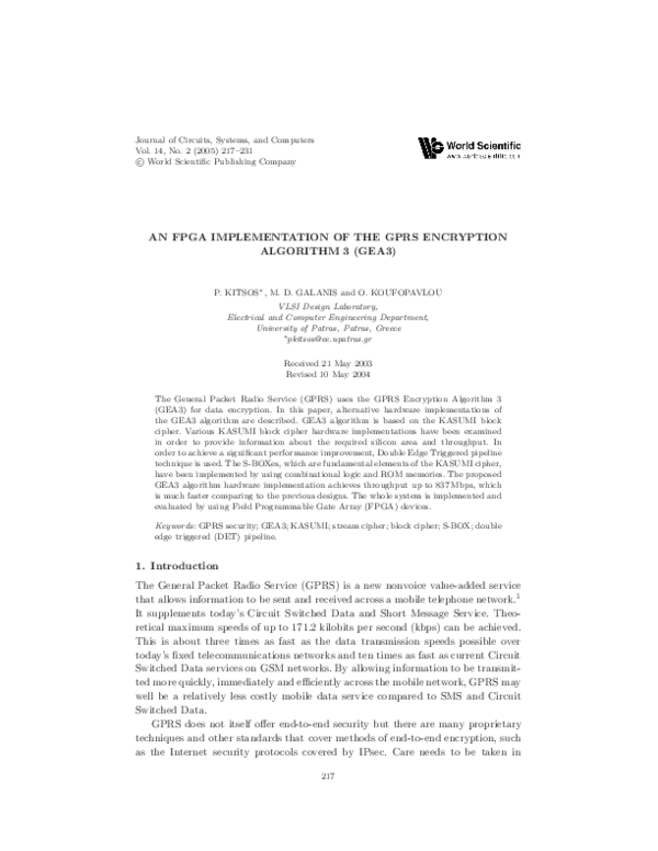 Pdf An Fpga Implementation Of The Gprs Encryption Algorithm 3 Gea3