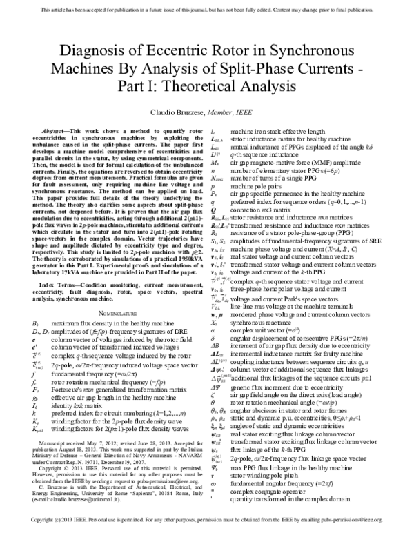 (PDF) Diagnosis of Eccentric Rotor in Synchronous Machines By Analysis of Split-Phase Currents ...