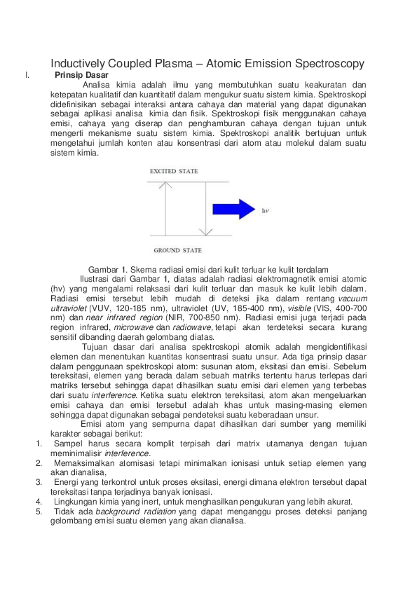 (DOC) Inductively Coupled Plasma – Atomic Emission Spectroscopy I