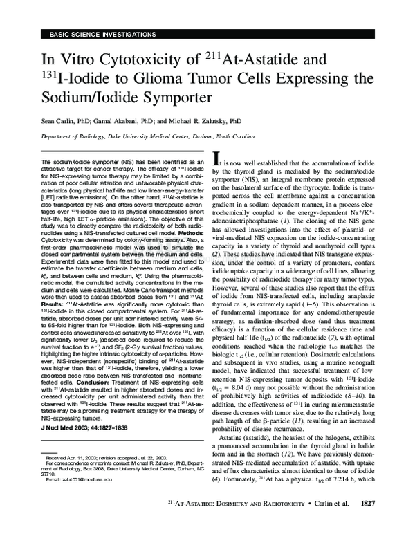 (PDF) In Vitro Cytotoxicity of 211At-Astatide and 131I-Iodide to Glioma ...