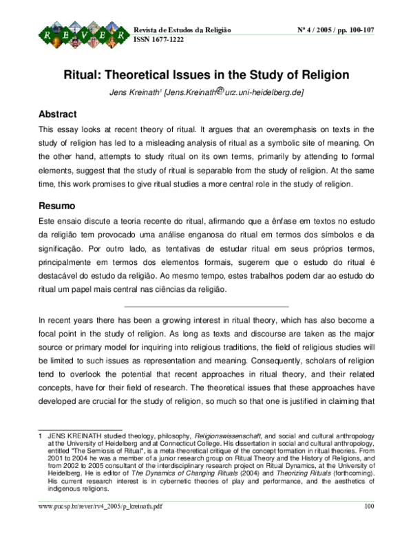 Ritual: Theoretical Issues in the Study of Religion