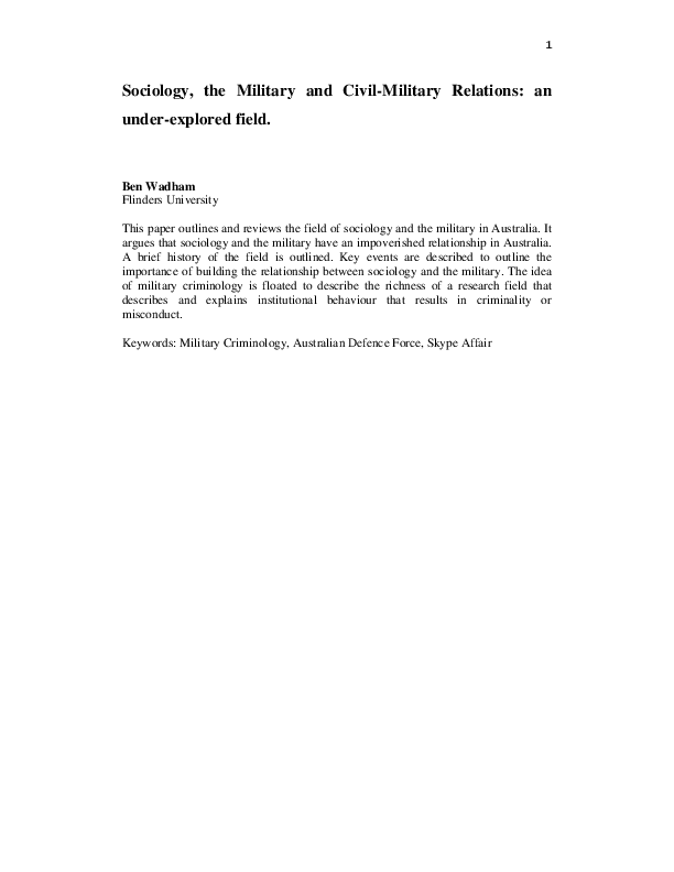 (PDF) Sociology, the Military and Civil-Military Relations: an under ...