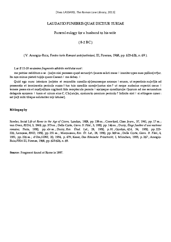 (PDF) Laudatio Turiae (New fragment)