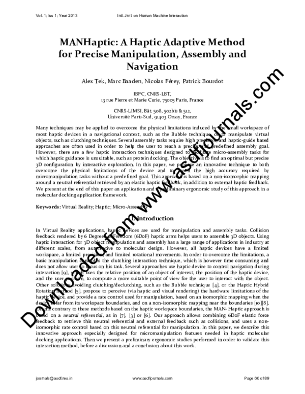 (PDF) MANHaptic: A Haptic Adaptive Method for Precise Manipulation, Assembly and Navigation