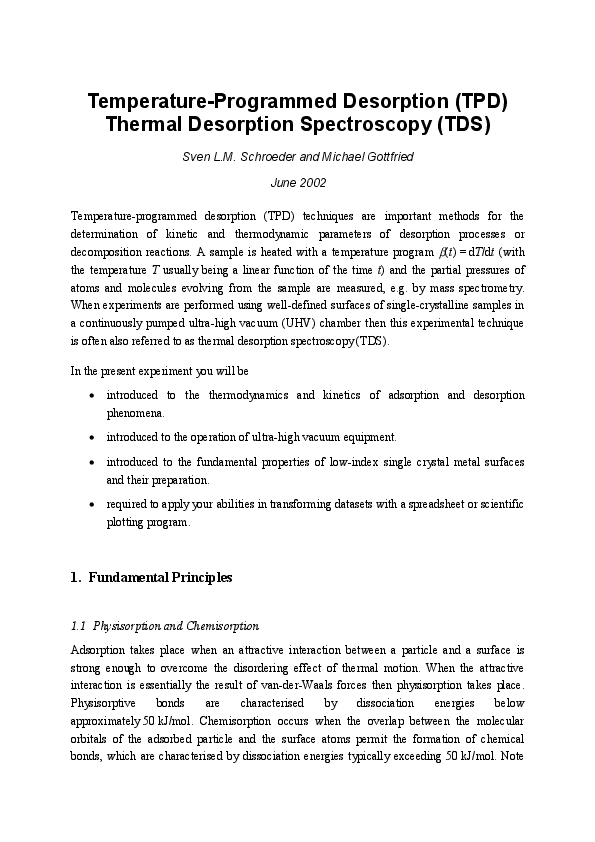 (PDF) Temperature-Programmed Desorption (TPD) Thermal Desorption ...