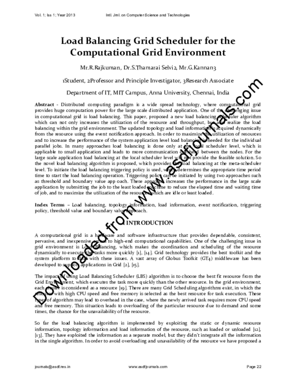 Pdf Load Balancing Grid Scheduler For The Computational Grid Environment