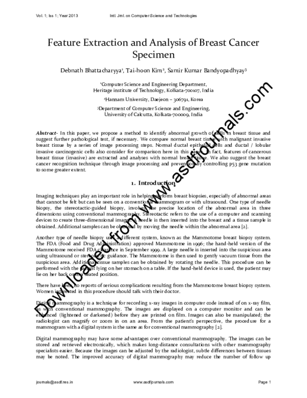 (PDF) Feature Extraction and Analysis of Breast Cancer Specimen