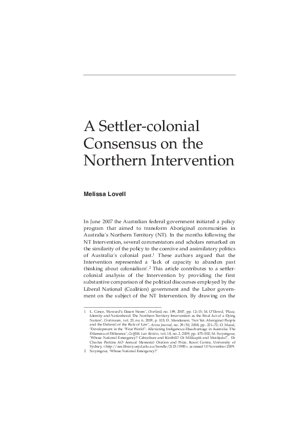 (PDF) 'A Settlercolonial Consensus on the Northern Territory ...