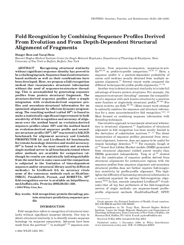Pdf Fold Recognition By Combining Sequence Profiles Derived From Evolution And From Depth
