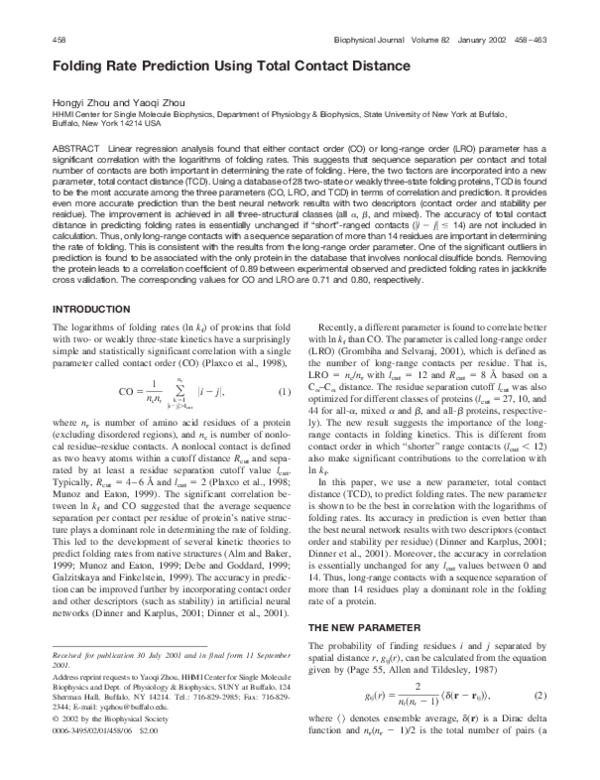 (PDF) Folding Rate Prediction Using Total Contact Distance