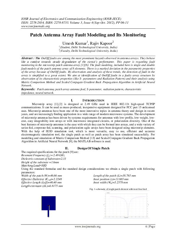 (PDF) Patch Antenna Array Fault Modeling and Its Monitoring