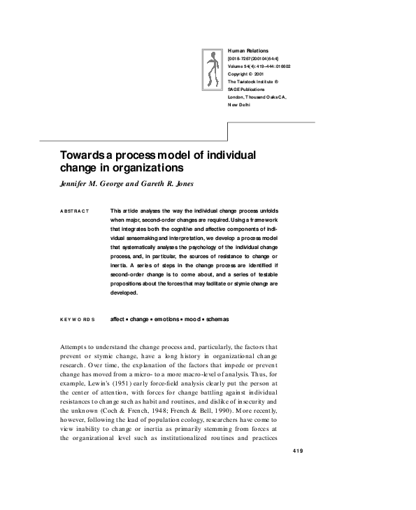 Towards a process model of individual change in organizations