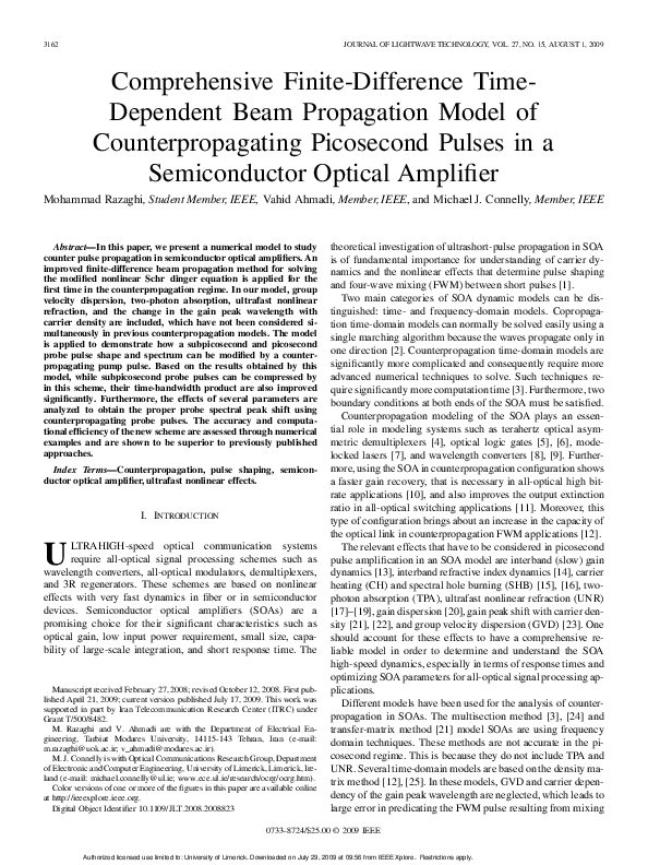 Pdf Comprehensive Finite Difference Time Dependent Beam Propagation Model Of