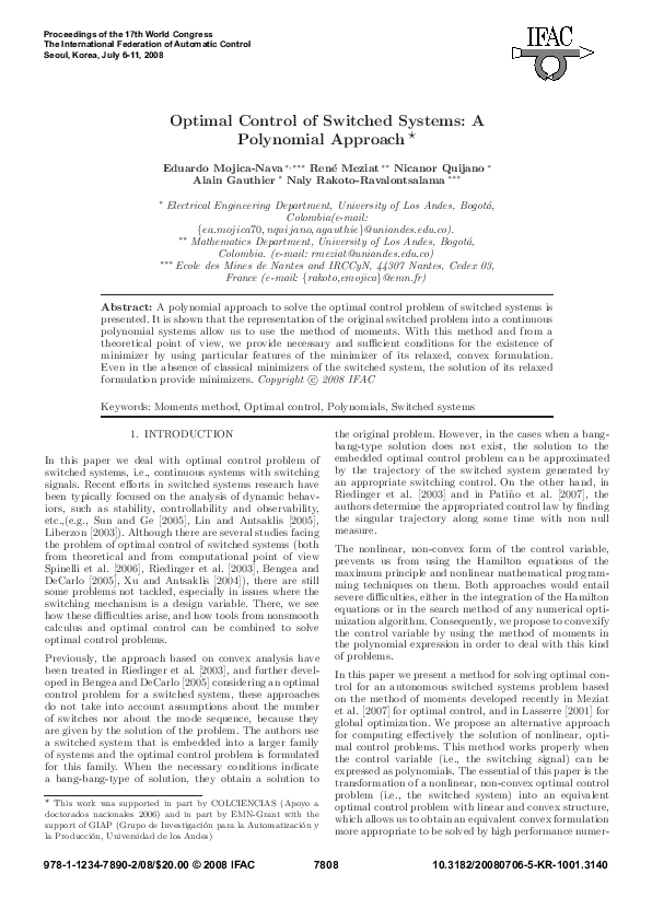 (PDF) Optimal Control of Switched Systems: A Polynomial Approach