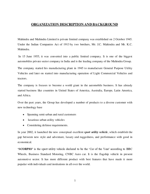 (PDF) ORGANIZATION DESCRIPTION AND BACKGROUND