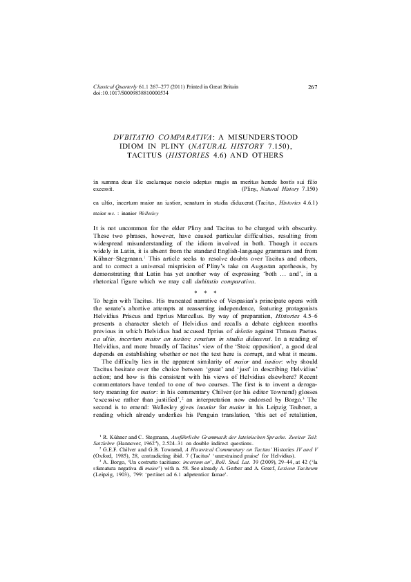 (PDF) ‘Dubitatio comparativa: a misunderstood idiom in Pliny (N.H. 7. ...