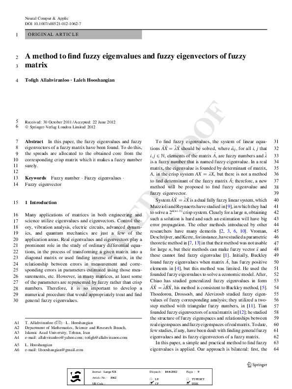 Pdf A Method To Find Fuzzy Eigenvalues And Fuzzy Eigenvectors Of Fuzzy Matrix