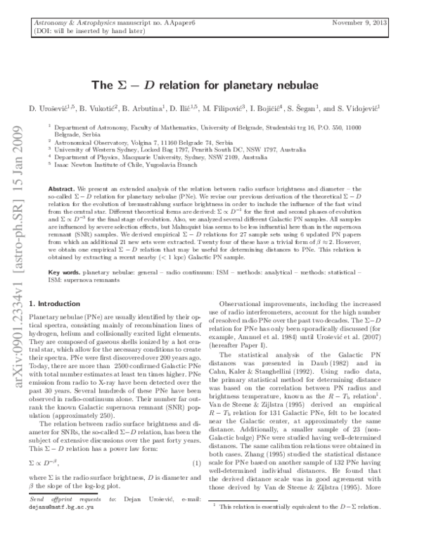 (PDF) The Sigma-D relation for planetary nebulae