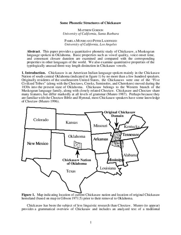 (PDF) Some Phonetic Structures of Chickasaw