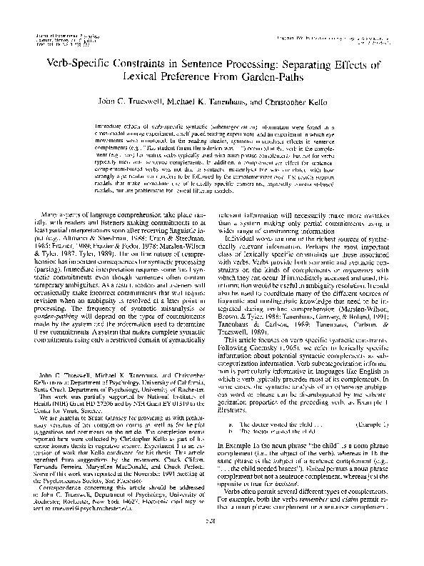 (PDF) Verb-Specific Constraints In Sentence Processing: Separating Effects of Lexical Preference ...