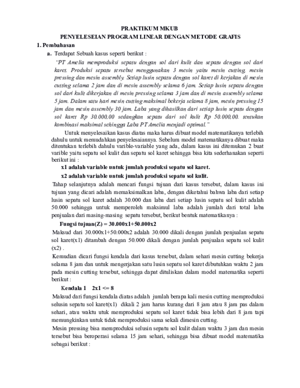 (PDF) PRAKTIKUM MKUB PENYELESEIAN PROGRAM LINEAR DENGAN METODE GRAFIS 1