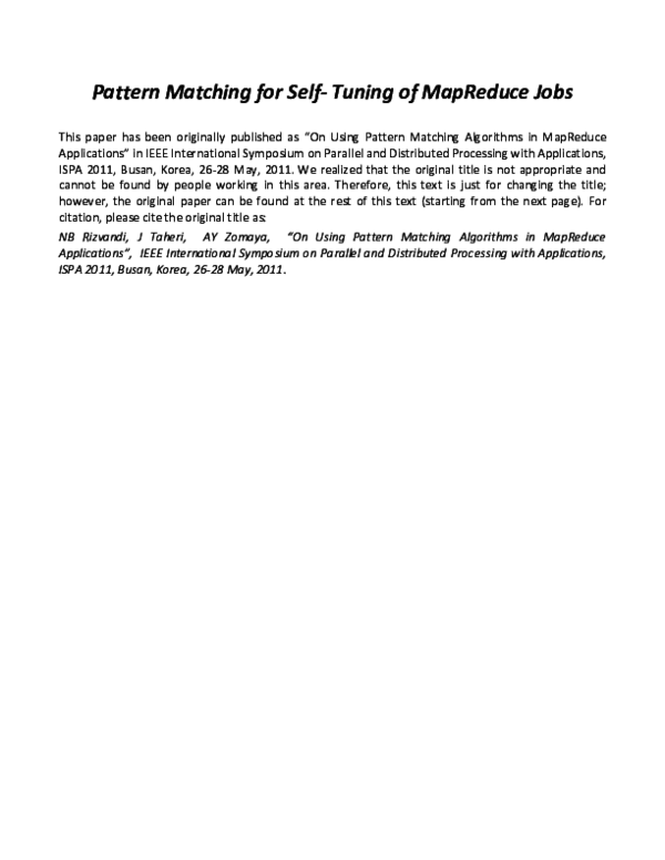 (PDF) Pattern Matching for Self-Tuning of MapReduce Jobs