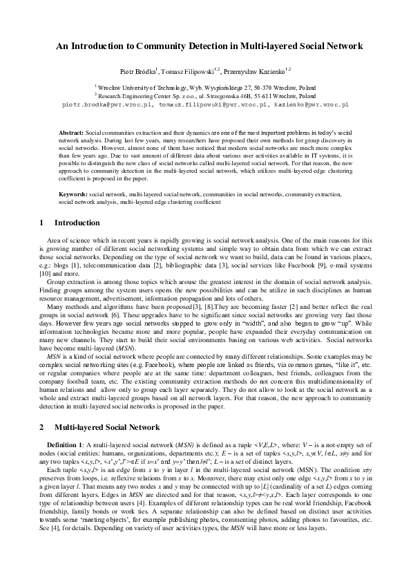 (PDF) An Introduction to Community Detection in Multi-layered Social Network