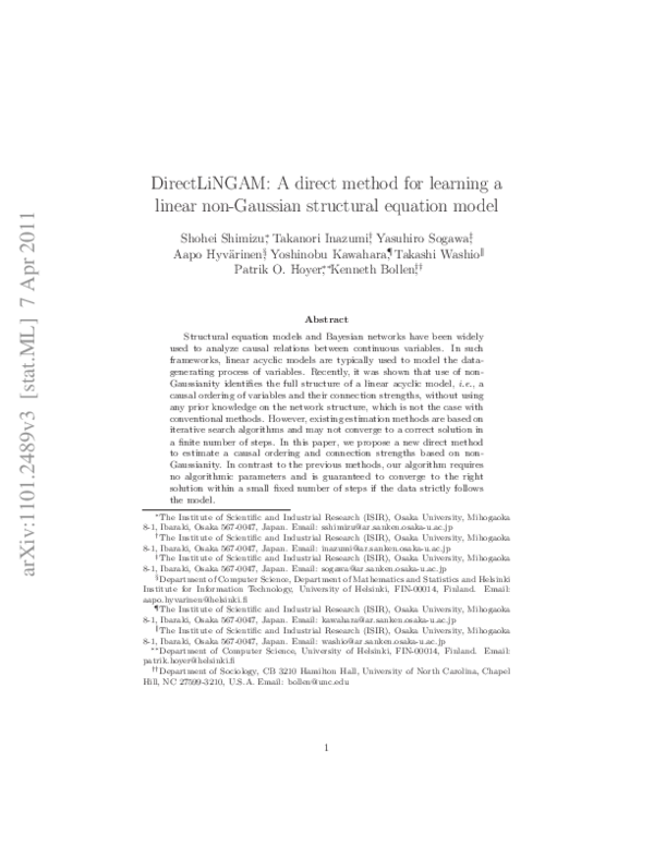 (PDF) DirectLiNGAM: A direct method for learning a linear non-Gaussian structural equation model