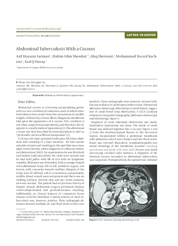 (PDF) Abdominal tuberculosis with a cocoon