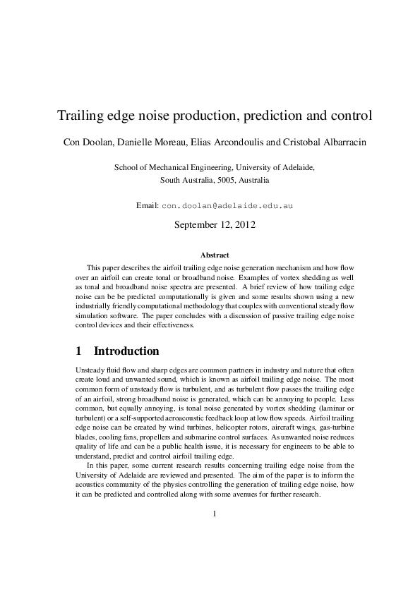 (PDF) Trailing edge noise production, prediction and control