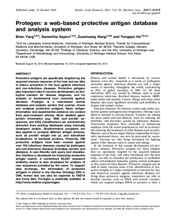 (PDF) Protegen: a web-based protective antigen database and analysis system