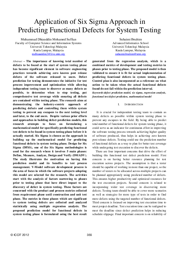 (PDF) Application of Six Sigma Approach in Predicting Functional ...
