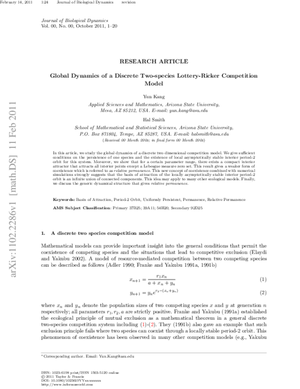 (PDF) Global dynamics of a discrete two-species Lottery-Ricker competition model