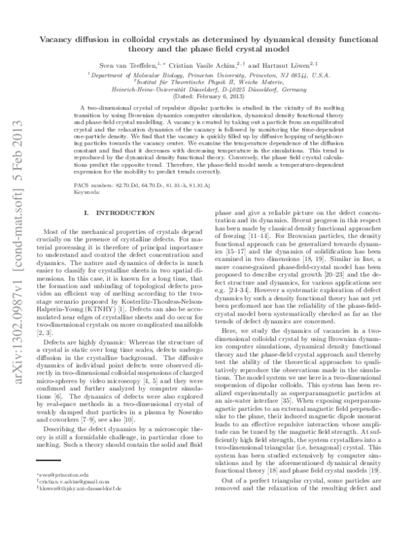 (PDF) Vacancy diffusion in colloidal crystals as determined by dynamical density-functional ...
