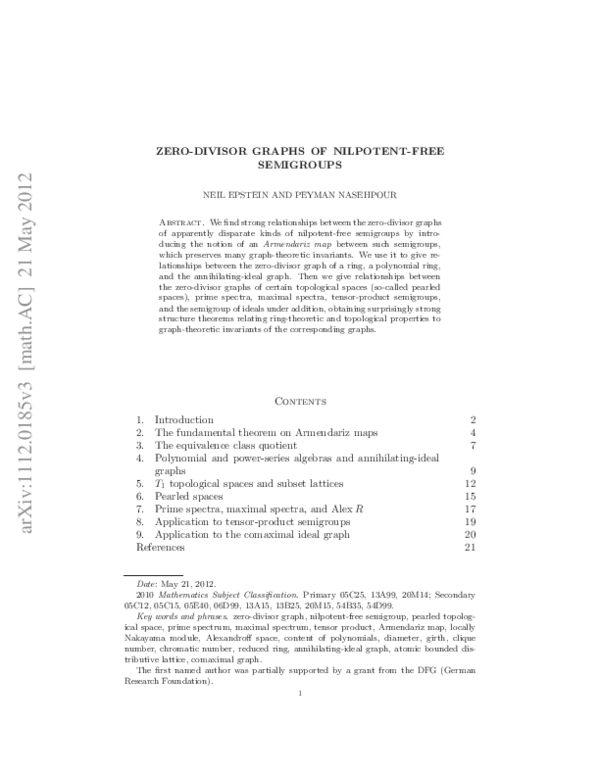 (PDF) Zero-divisor graphs of nilpotent-free semigroups