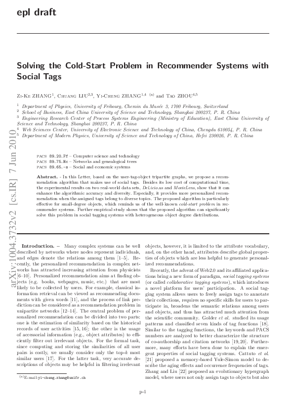 (PDF) Solving the cold-start problem in recommender systems with social ...