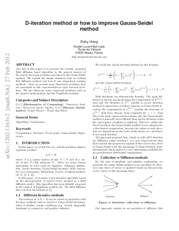 (PDF) D-iteration method or how to improve Gauss-Seidel method