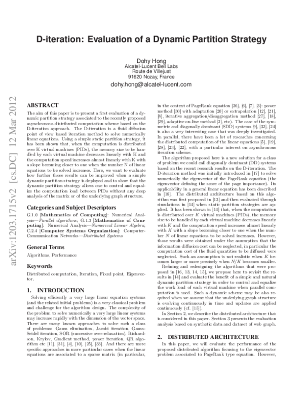 (PDF) D-iteration: Evaluation of a Dynamic Partition Strategy