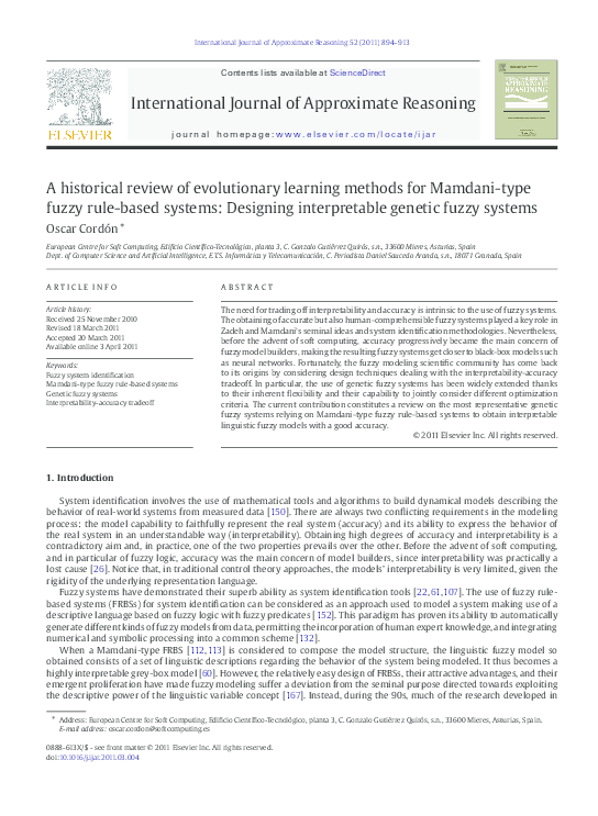 (PDF) A historical review of evolutionary learning methods for mamdani-type fuzzy rule-based ...