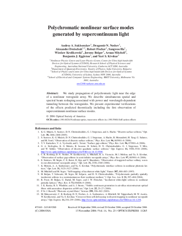 (PDF) Polychromatic Nonlinear Surface Modes Generated by Supercontinuum ...