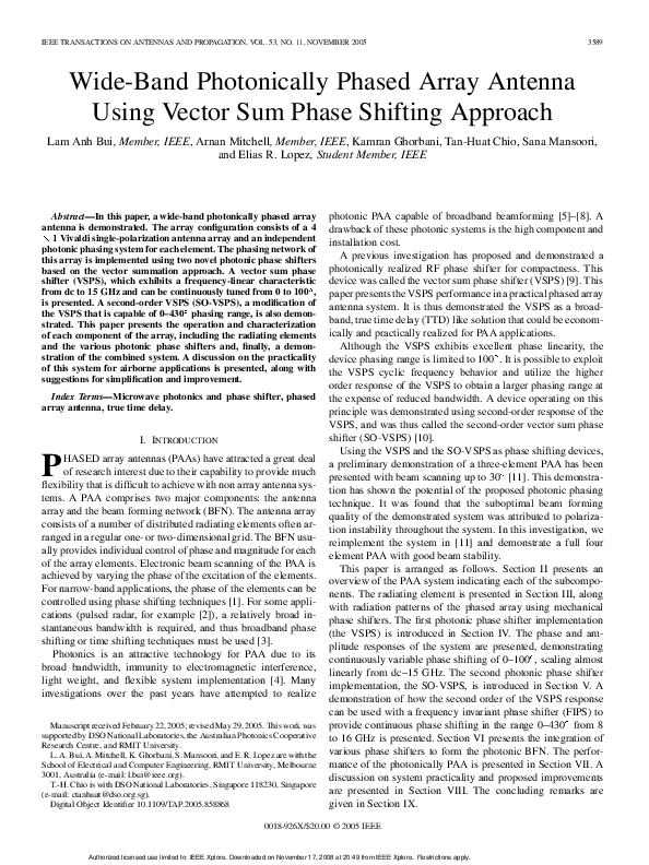 (PDF) Wide-Band Photonically Phased Array Antenna Using Vector Sum ...