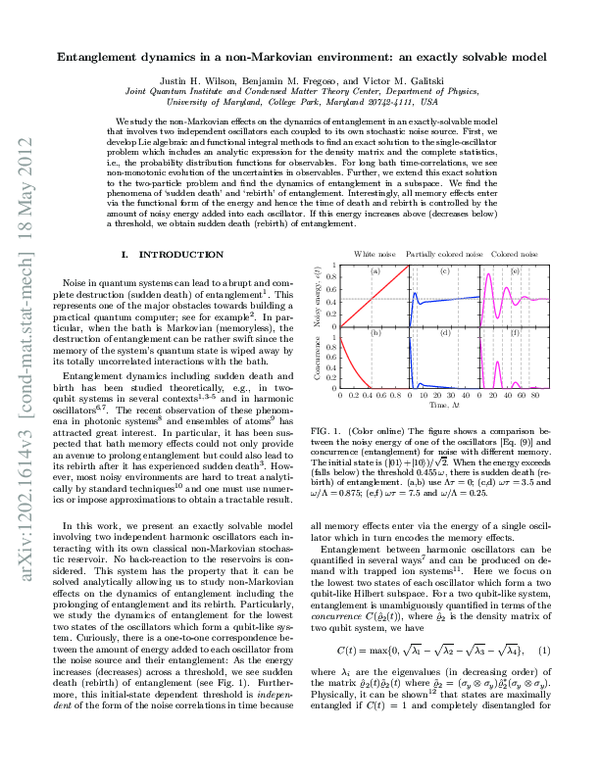 (PDF) Entanglement dynamics in a non-Markovian environment: An exactly solvable model