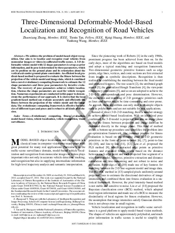 Pdf Three Dimensional Deformable Model Based Localization And Recognition Of Road Vehicles