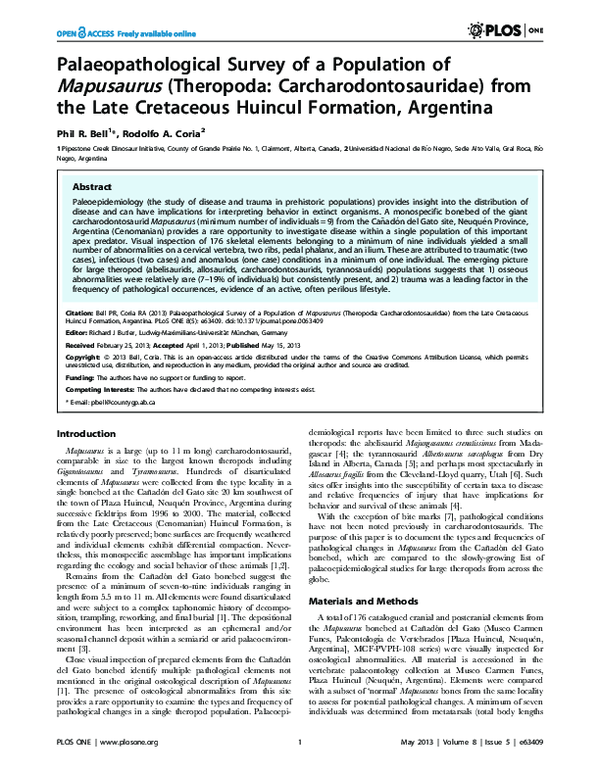 (PDF) Palaeopathological Survey of a Population of Mapusaurus ...