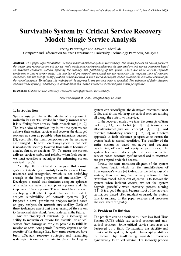 (PDF) Survivable system by critical service recovery model: single ...