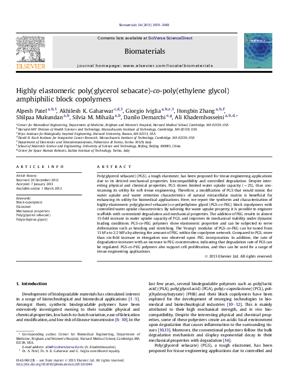 (PDF) Highly elastomeric poly (glycerol sebacate)- co-poly (ethylene ...