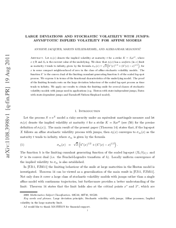 (PDF) Large deviations and stochastic volatility with jumps: asymptotic implied volatility for ...