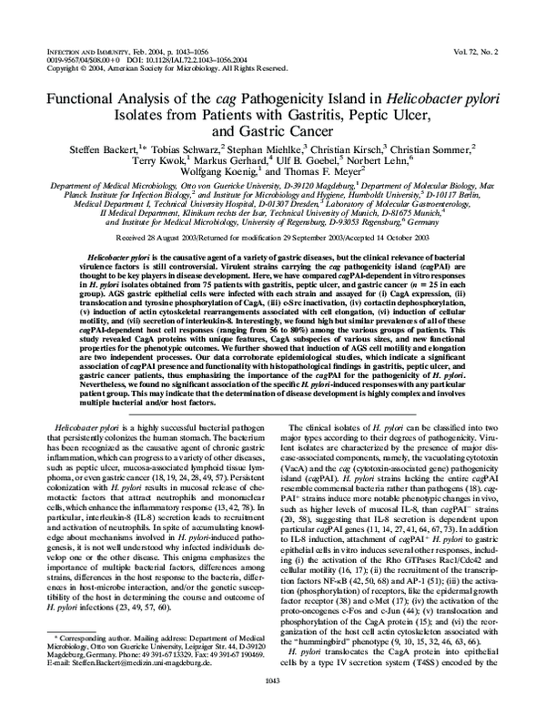 (PDF) Functional analysis of the cag pathogenicity island in ...