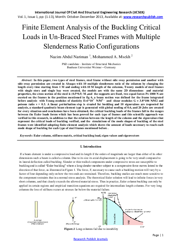 (PDF) Finite Element Analysis of the Buckling Critical Loads in Un-Braced Steel Frames with ...